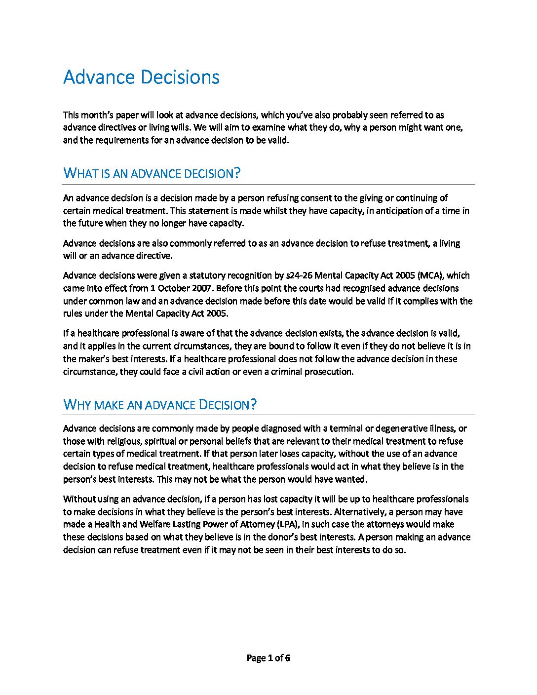 Advance Decisions - The College of Will Writing